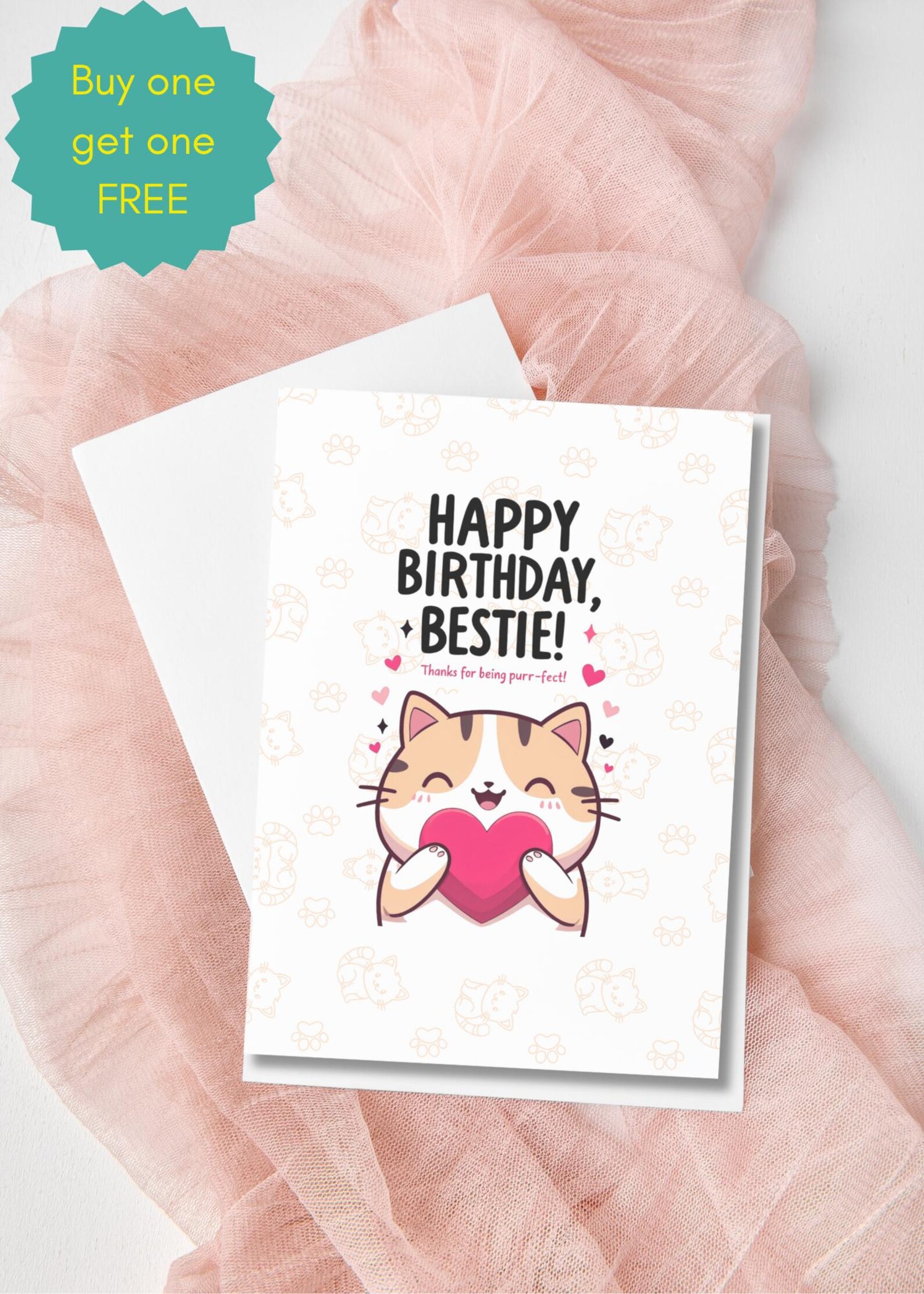 Adorable Cat Card Template for Any Occasion, Instant Download, Cute ...