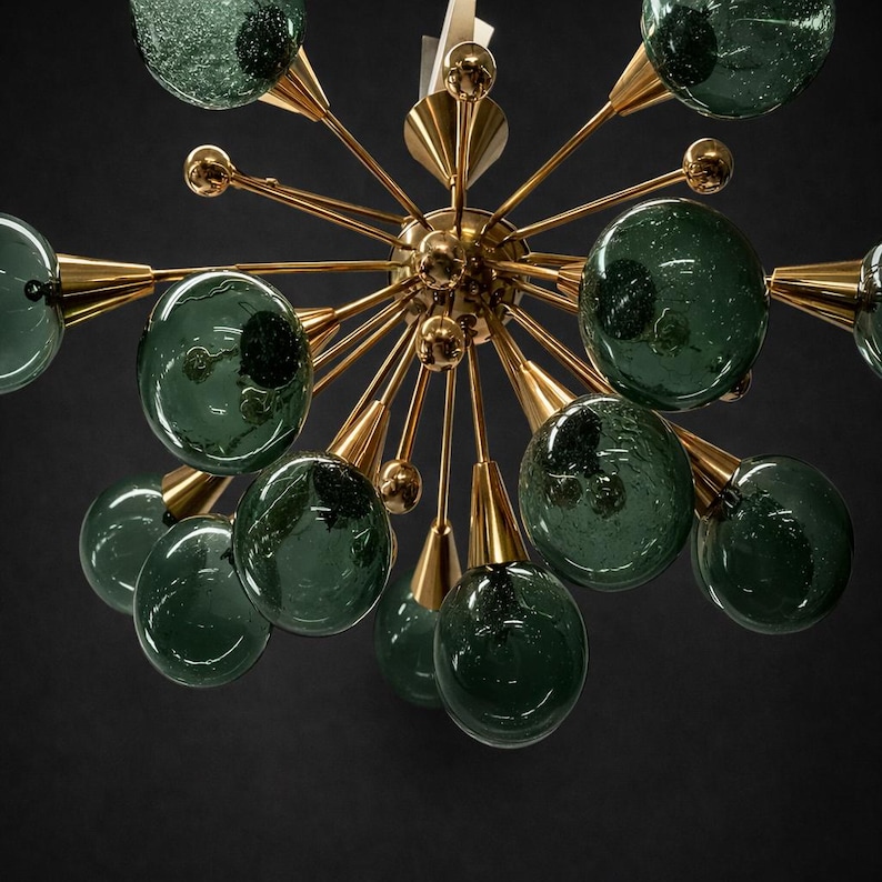 Sputnik Styles Green Glass Balls 1950's Sputnik Brass Italian Ceiling ...