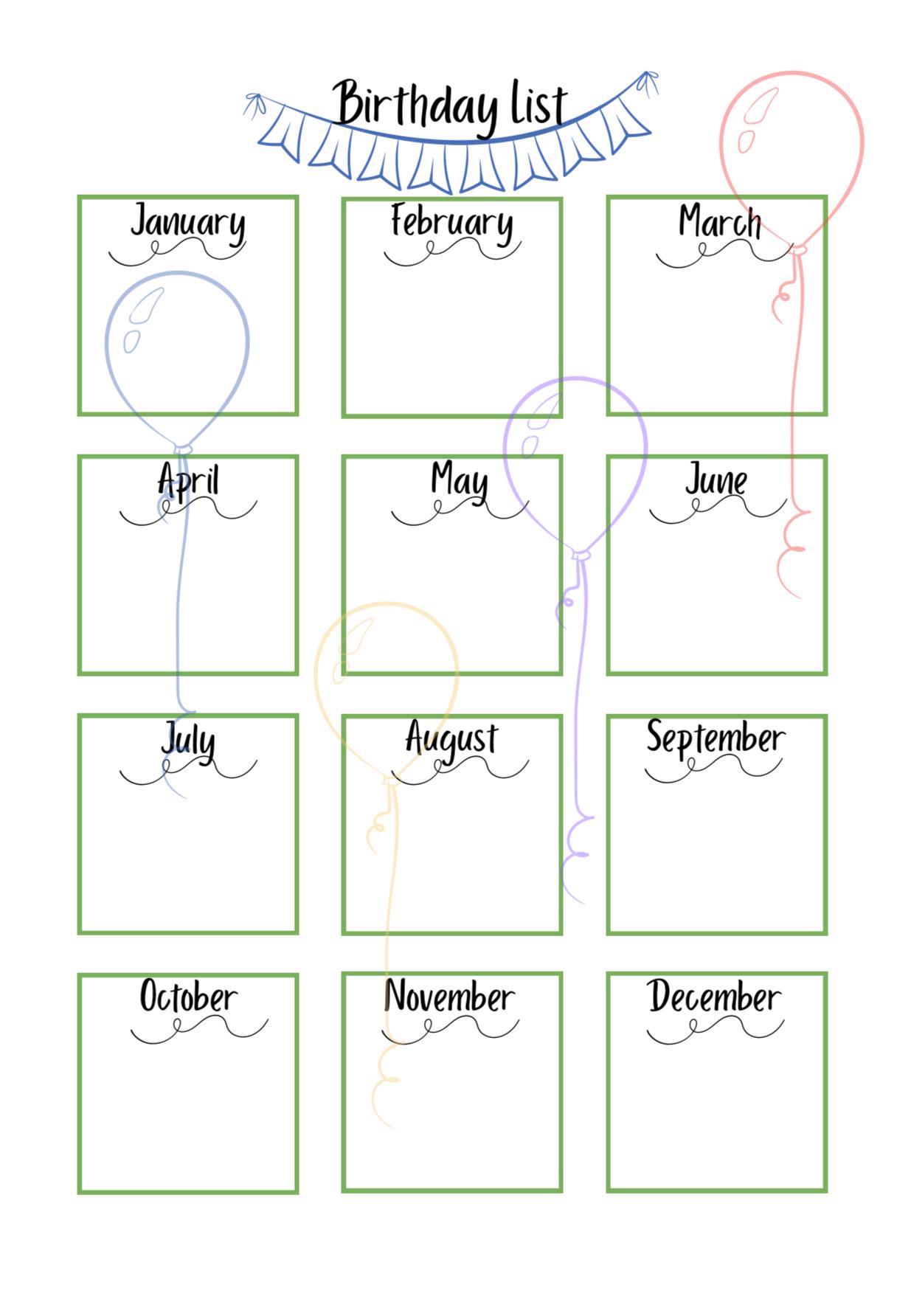 Printable Birthday List (A4) - Etsy