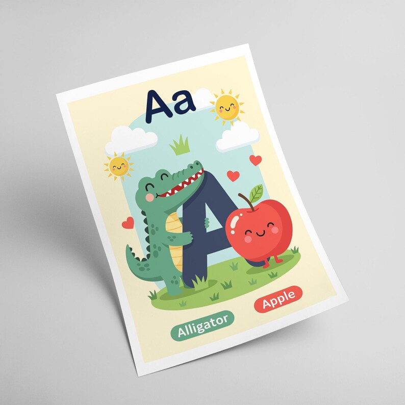 Printable Alphabet Poster Flashcards, Educational ABCD Wall Art ...
