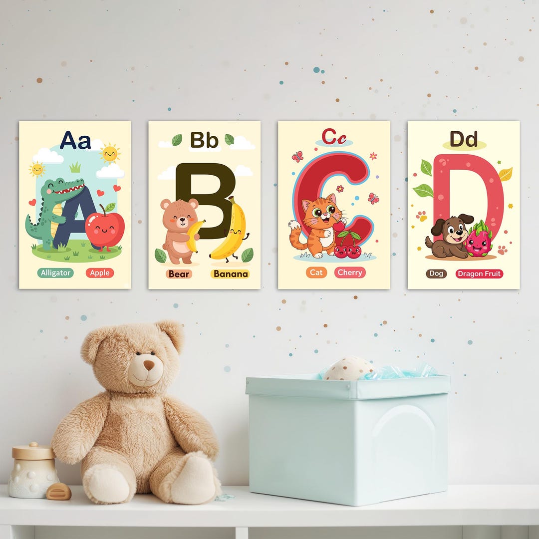 Printable Alphabet Poster Flashcards, Educational ABCD Wall Art ...