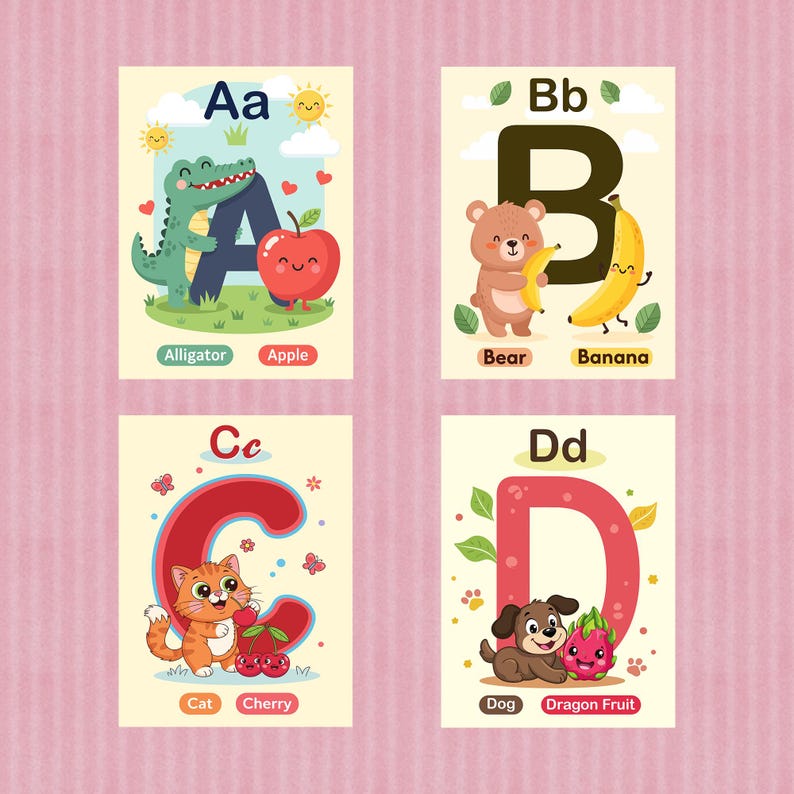 Printable Alphabet Poster Flashcards, Educational ABCD Wall Art ...