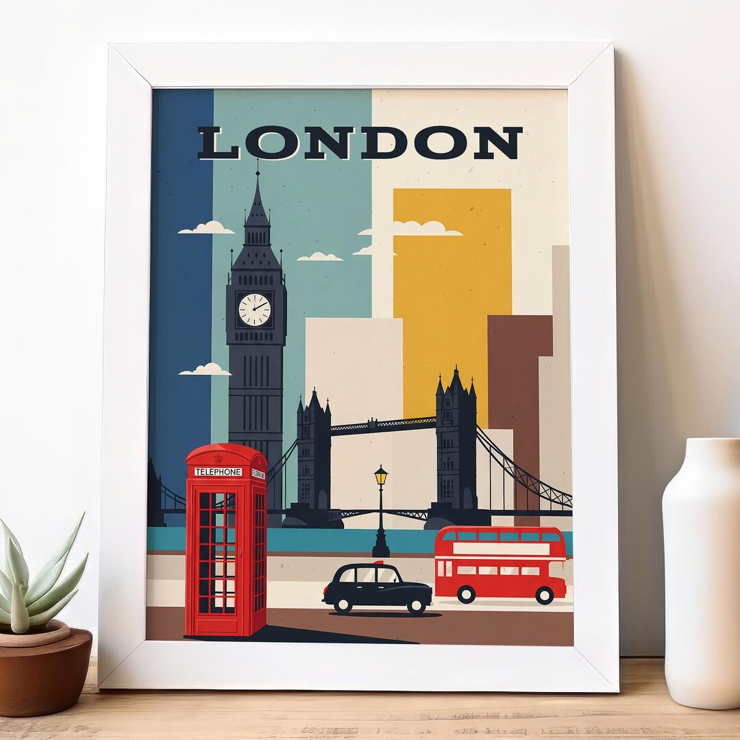 London Vintage Travel Poster Matte Paper Wall Art | UK City, Big Ben ...