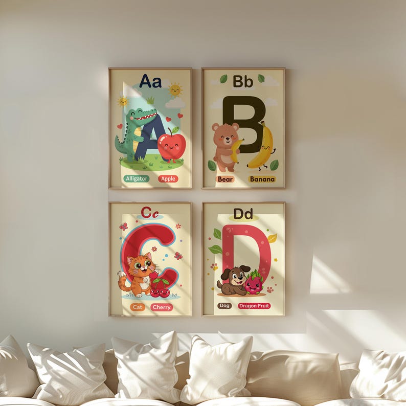 Printable Alphabet Poster Flashcards, Educational ABCD Wall Art ...