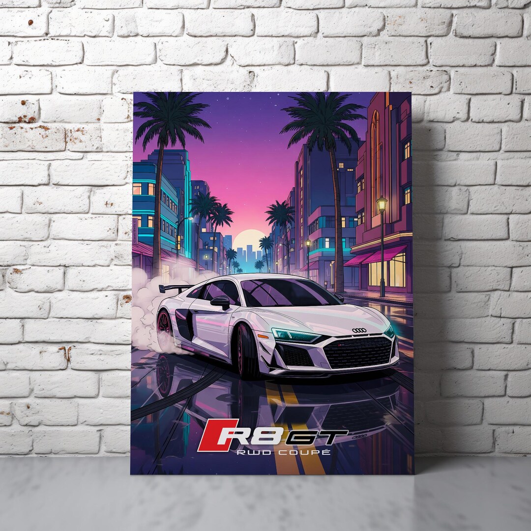 Audi R8 GT Synthwave Poster, Miami Retrowave 80s Car Art, Supercar ...