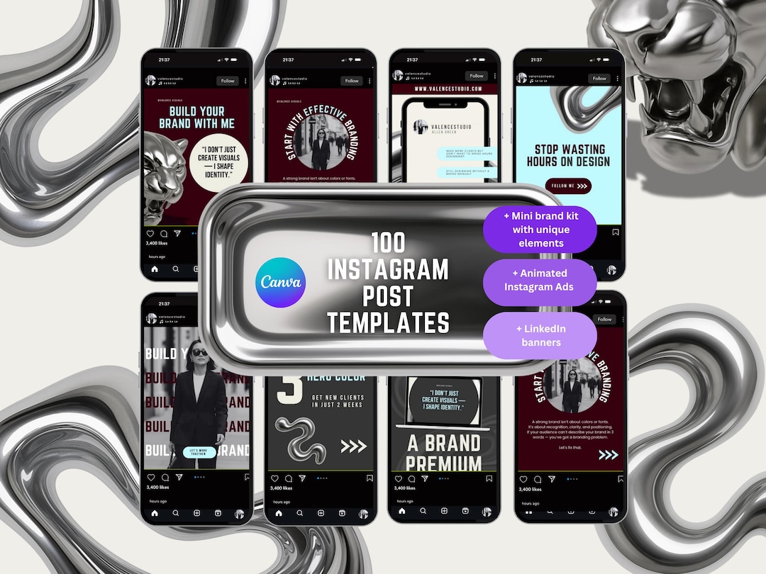 100 Instagram Social Media Templates | Ice Blue Canva Social Media ...