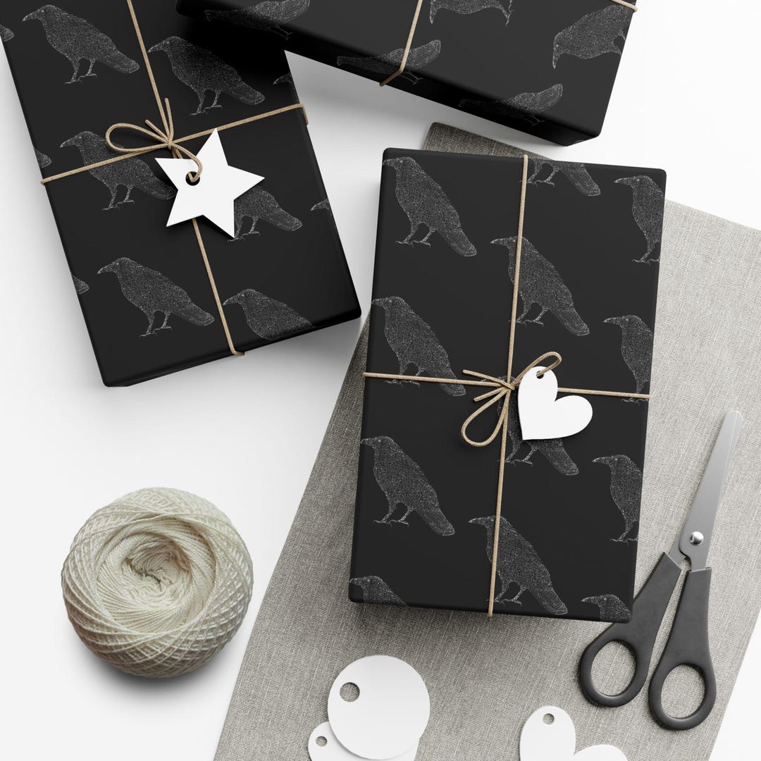 The Raven Pattern Gift Wrap Paper | Black Crow Wrapping Paper Poe Poem ...