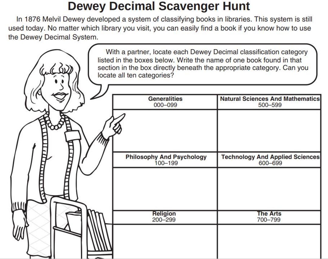 Dewey Decimal System Scavenger Hunt Partner Library Activity Elementary ...