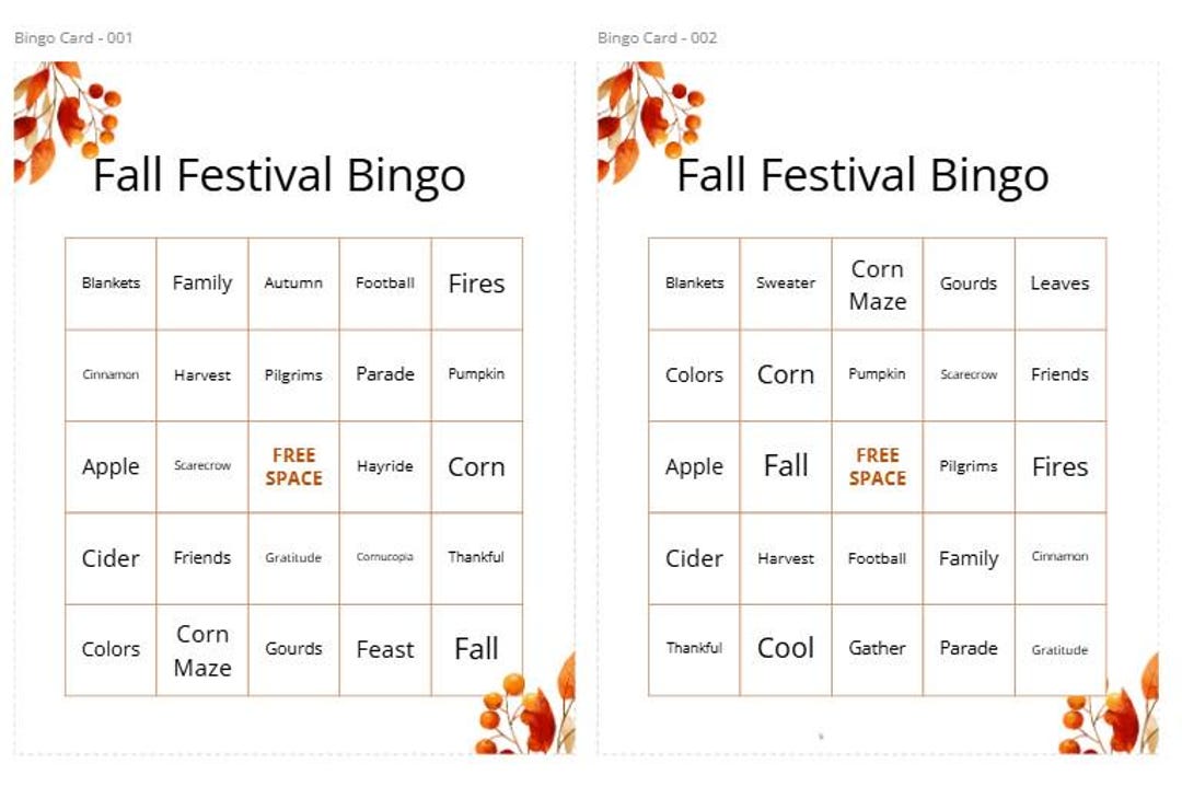Fall Festival Bingo Game Printable Autumn Classroom Activity ...