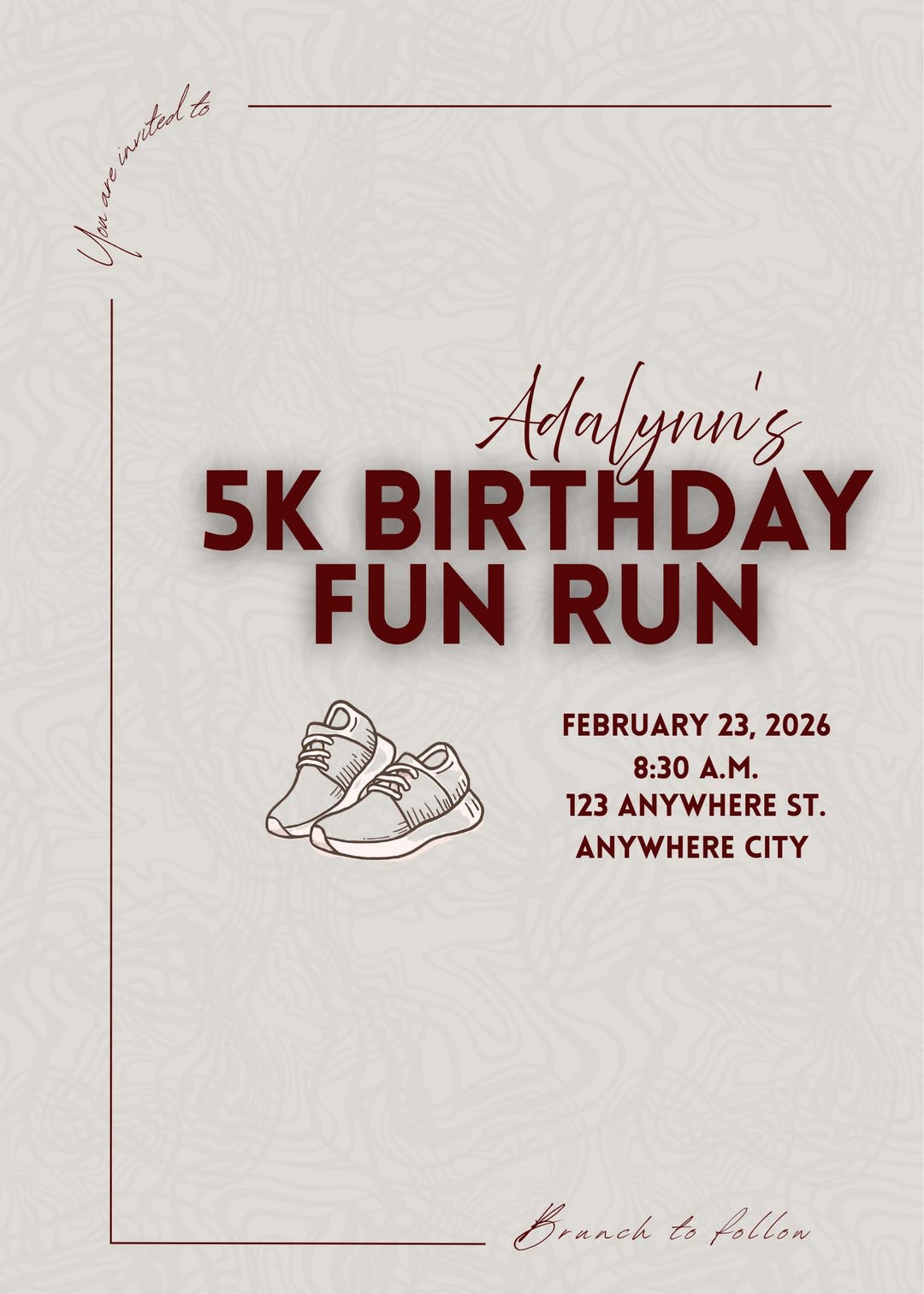 5K Birthday Fun Run Invitation Template | Editable Canva Birthday Run ...