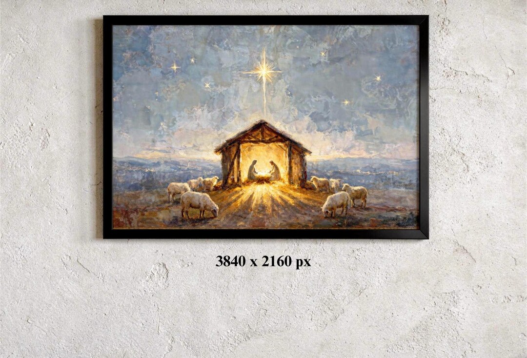 Starry Nativity Scene Frame TV Art | Vintage Christmas Emmanuel Digital ...