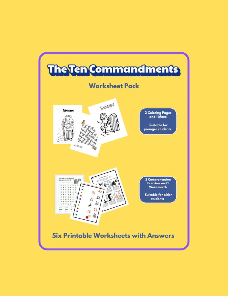 Ten Commandments Worksheet Pack - Etsy