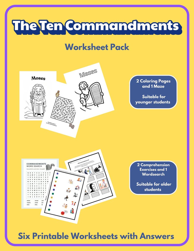 Ten Commandments Worksheet Pack - Etsy