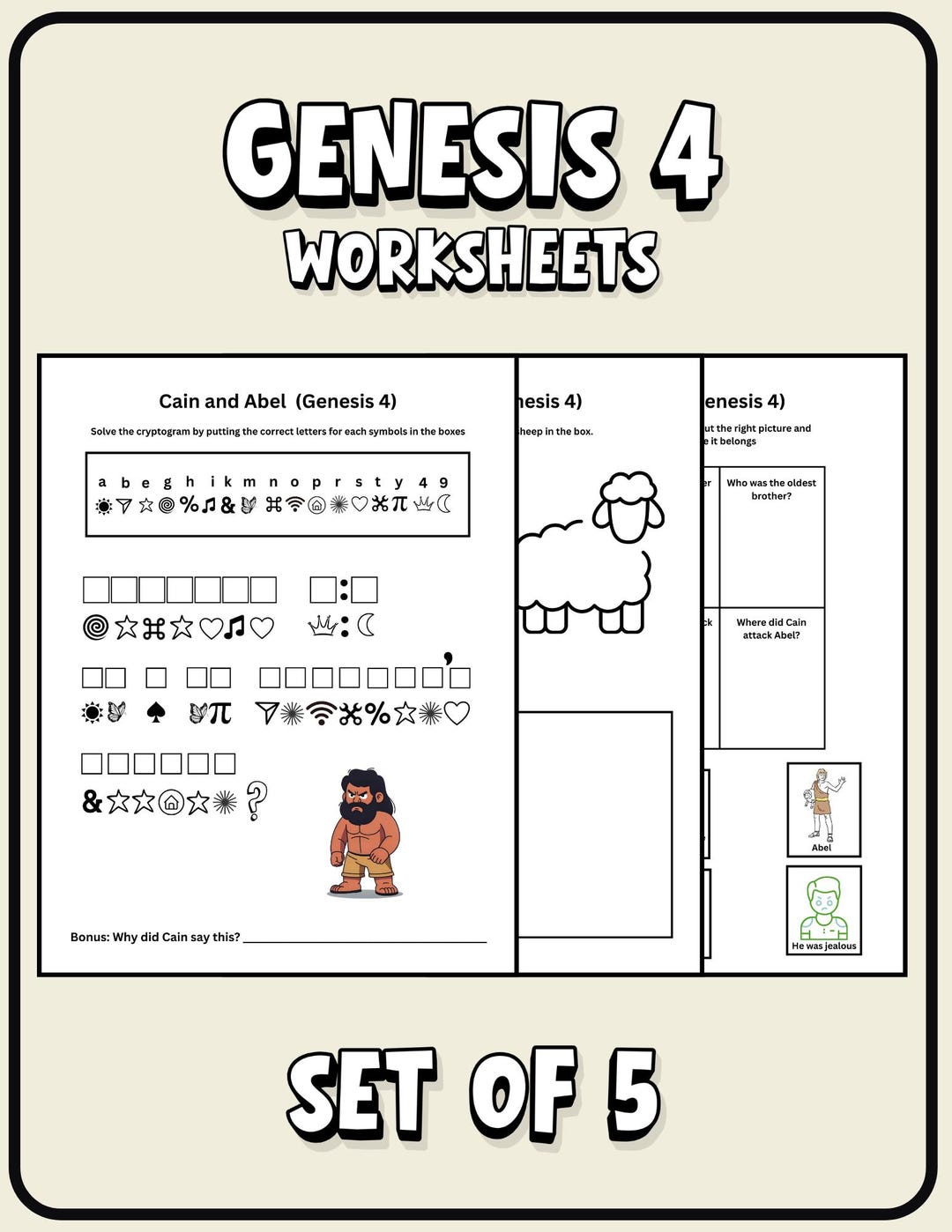 Genesis 4 Set of 5 Supplemental Worksheets - Etsy