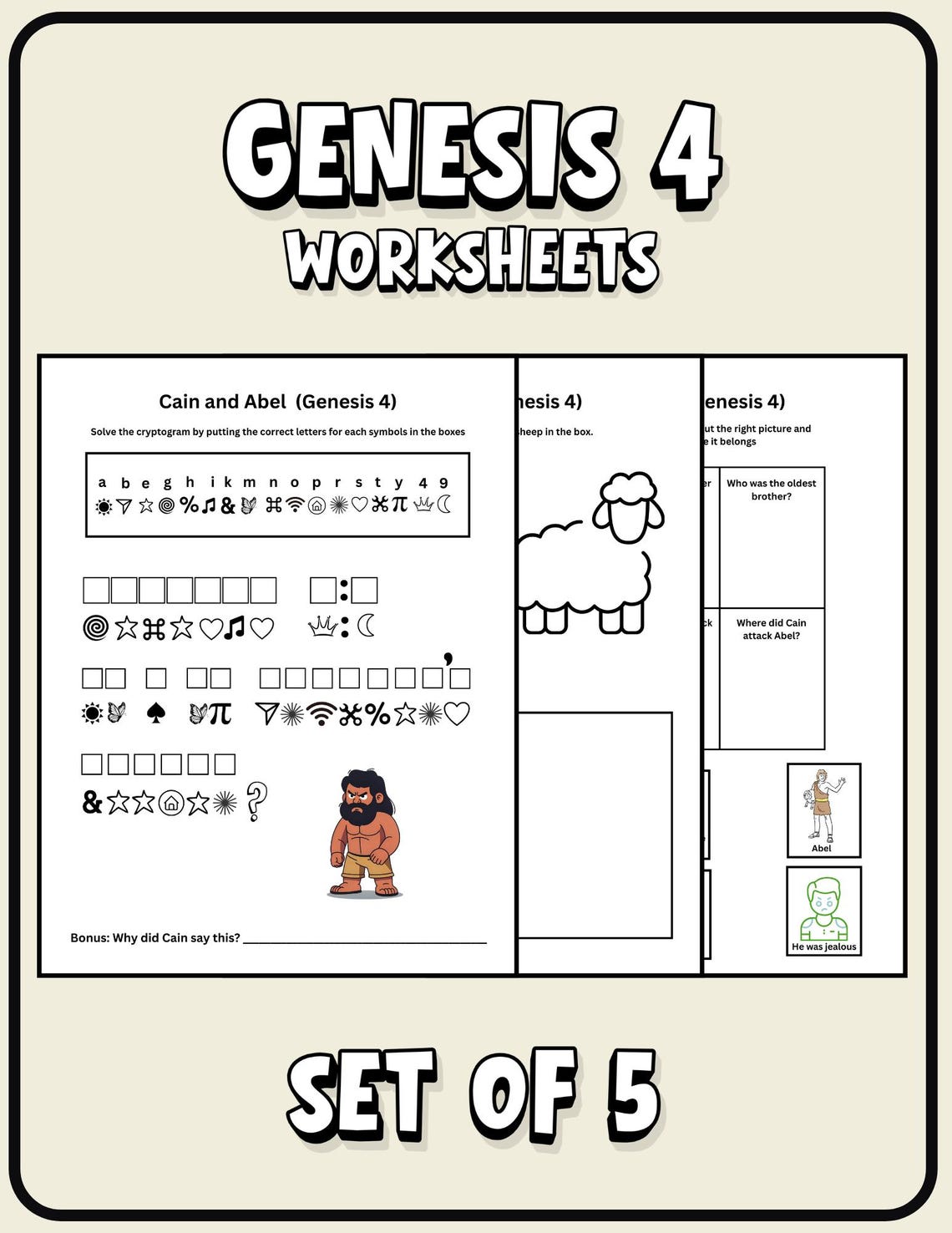 Genesis 4 Set of 5 Supplemental Worksheets - Etsy