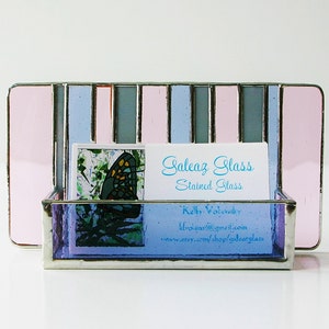 Contemporary Stained Glass Business Card Holder Pale Pink Periwinkle ...