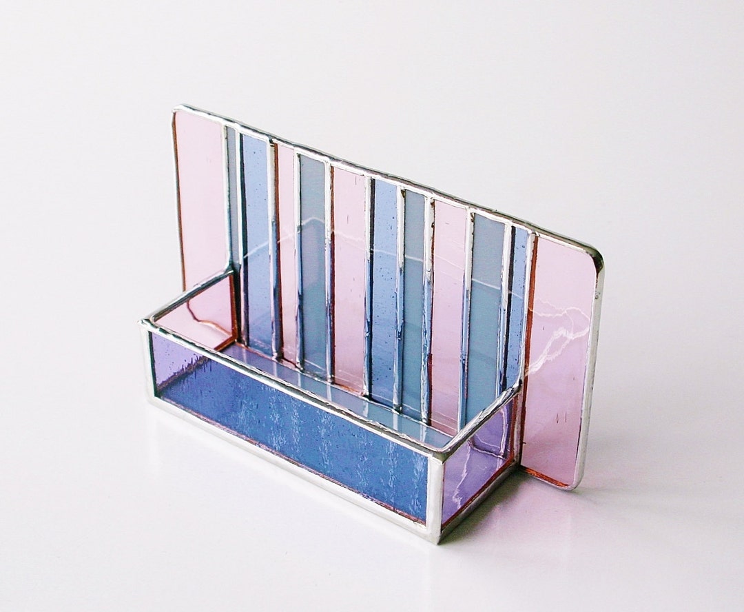 Contemporary Stained Glass Business Card Holder Pale Pink Periwinkle ...
