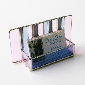 Contemporary Stained Glass Business Card Holder Pale Pink Periwinkle ...
