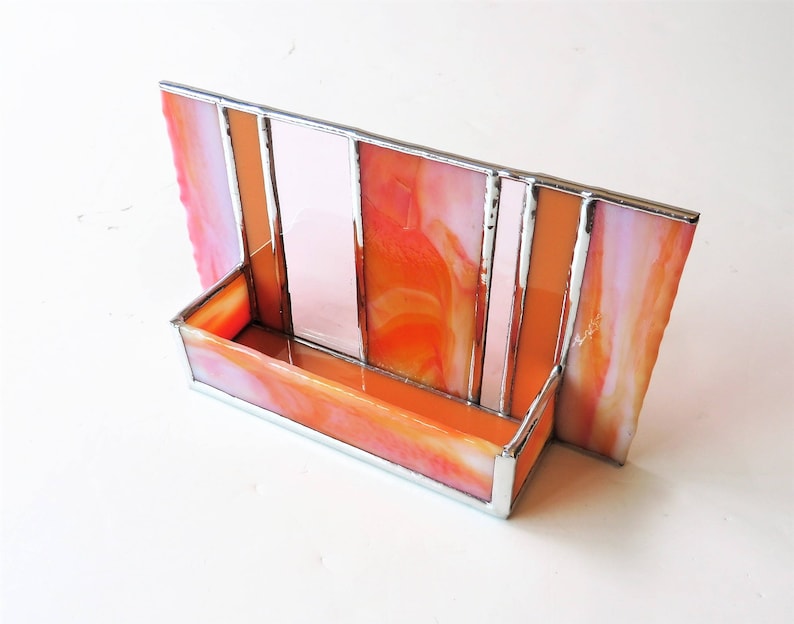 Contemporary Stained Glass Business Card Holder Modern Office Decor Art ...
