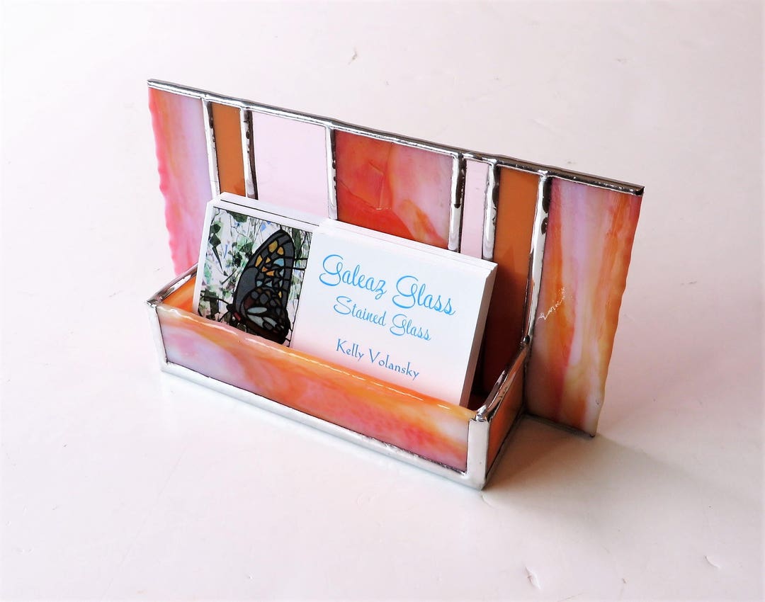 Contemporary Stained Glass Business Card Holder Modern Office Decor Art ...