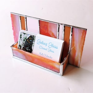 Contemporary Stained Glass Business Card Holder Modern Office Decor Art ...