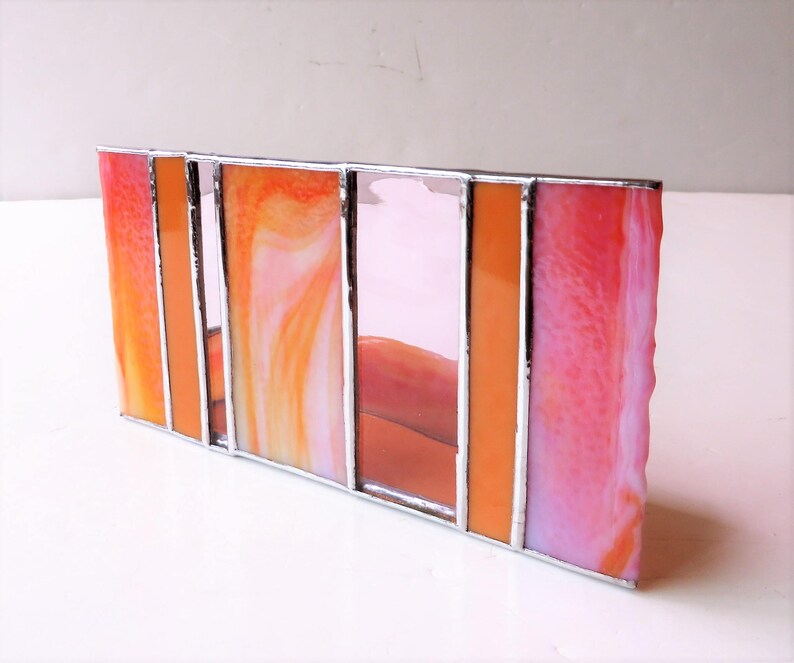 Contemporary Stained Glass Business Card Holder Modern Office Decor Art ...