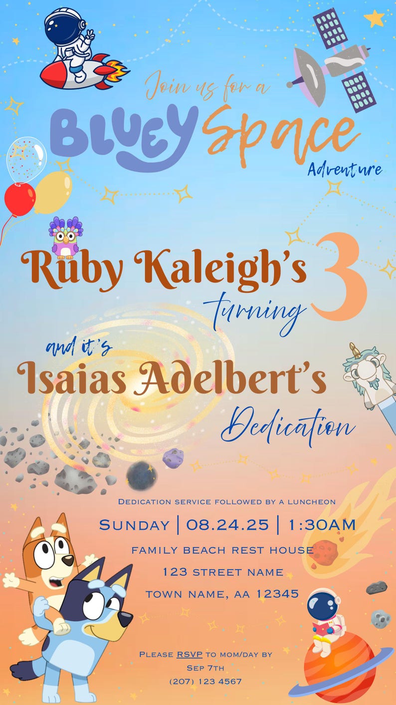 2n1 Bluey-space Invitation - Etsy