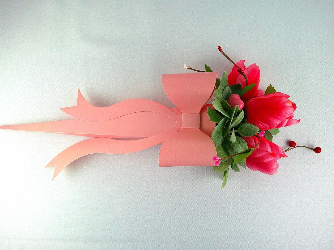 Pink Tulip Bow Sleeve Floral Arrangement – Lay Flat Gift, Year-round ...