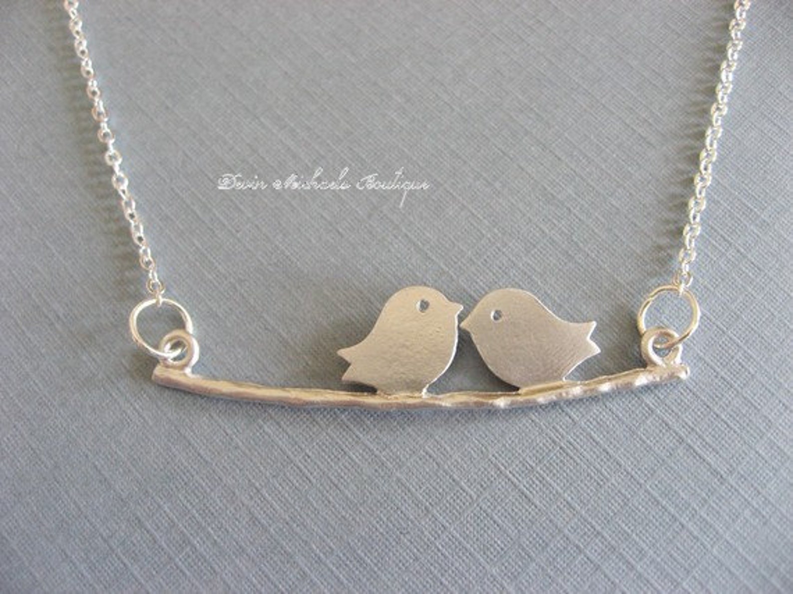 Two Little Love Bird Necklace, Kissing Birds on Branch Necklace ...