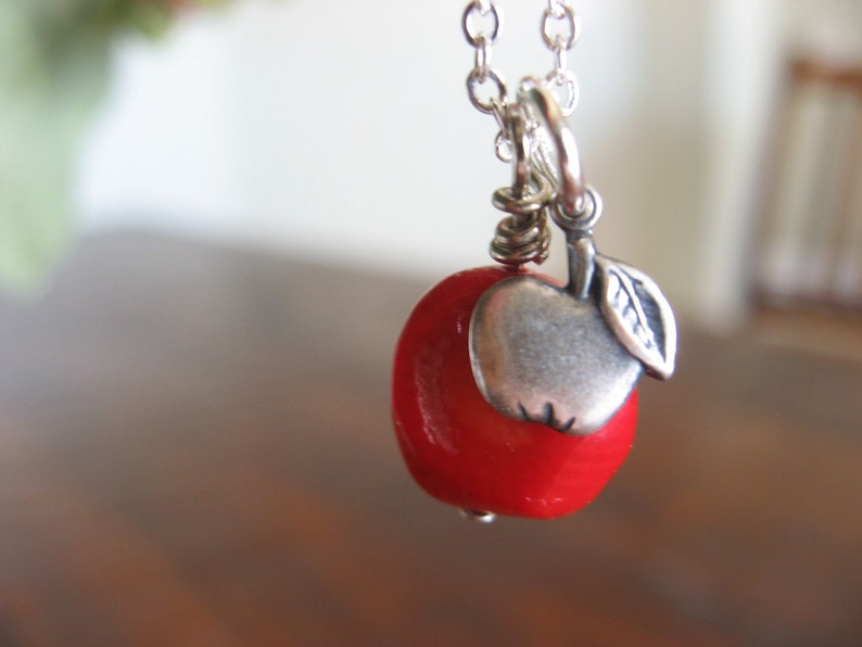 Tiny Apple Necklace Teacher Appreciation Gift Red Apple - Etsy