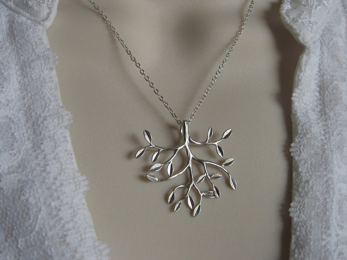 Tree Pendant Silver Tree Necklace Leafy Branch Necklace in - Etsy