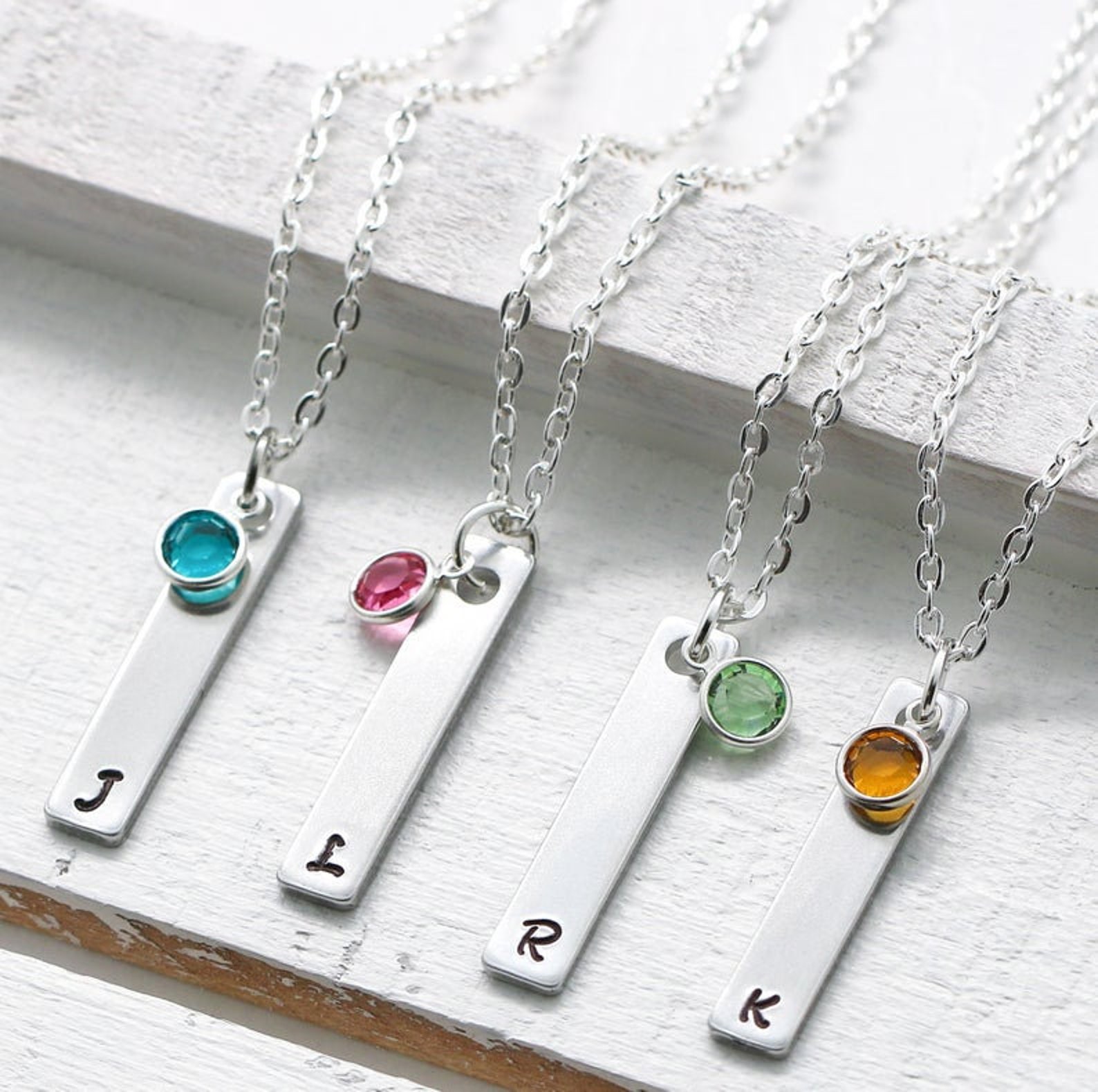 Personalized Vertical Initial Bar Necklace With Birthstone - Etsy