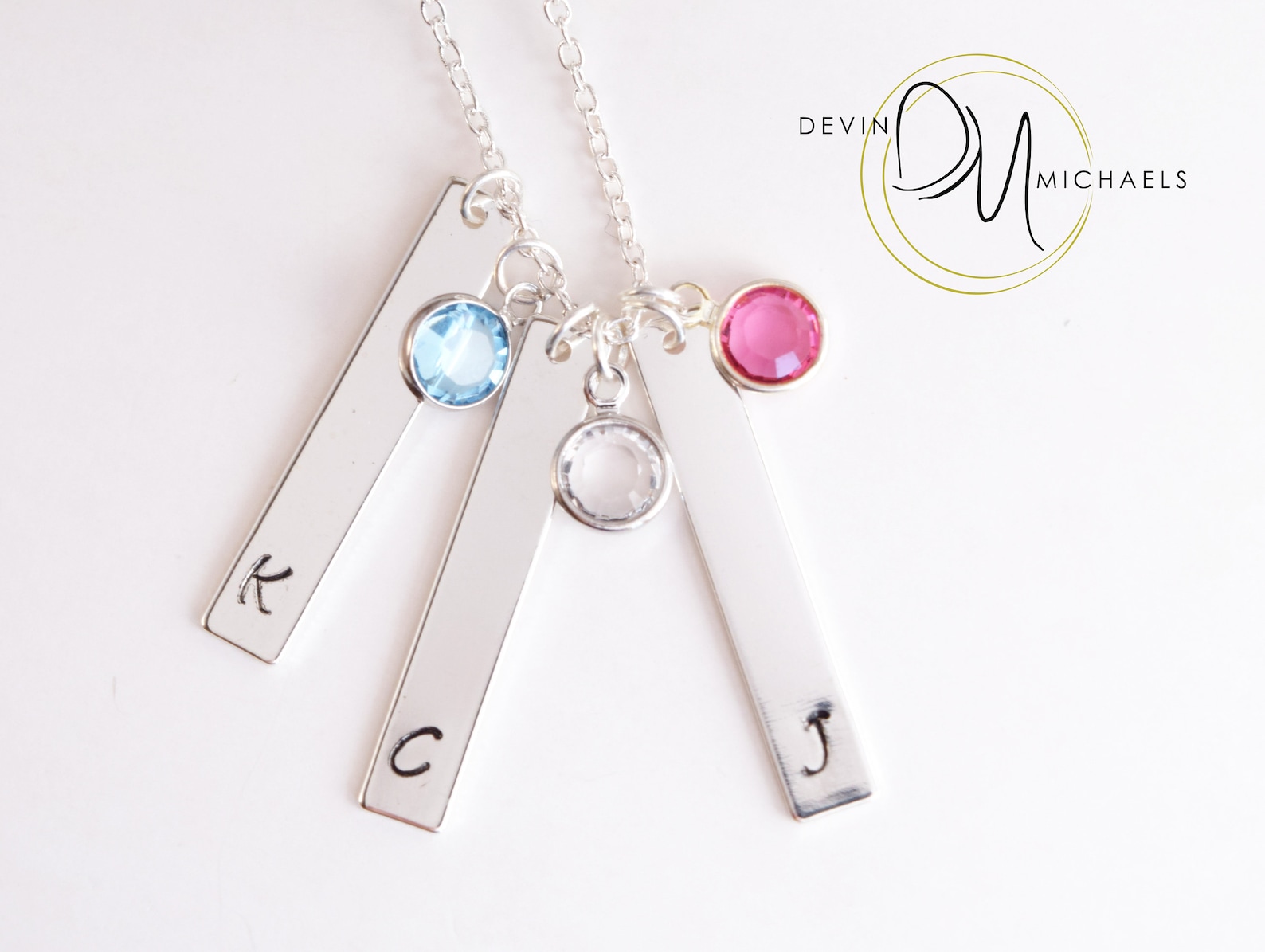 Personalized Vertical Initial Bar Necklace With Birthstone | Etsy