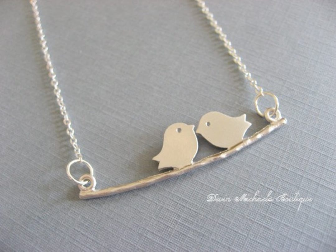 Two Little Love Bird Necklace, Kissing Birds on Branch Necklace ...