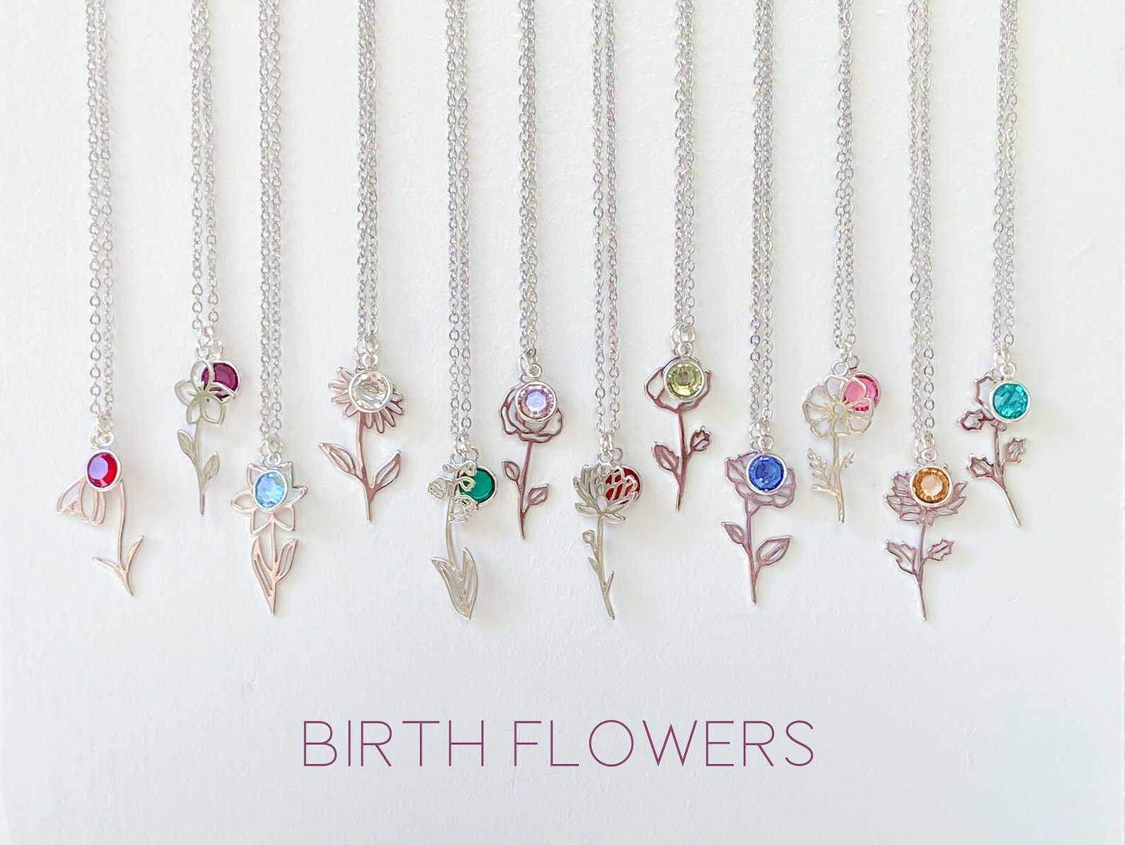 Gold Birth Flower Necklace With Birthstone Birth Month - Etsy