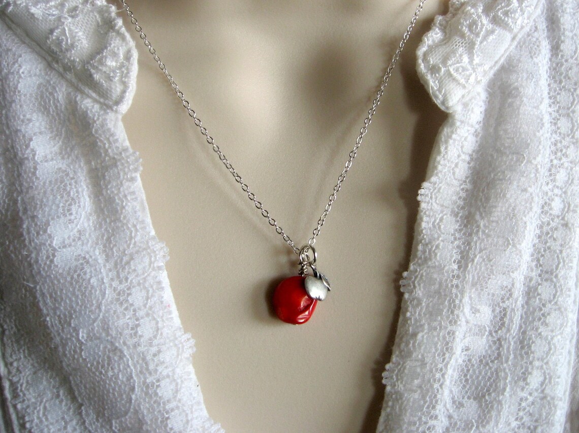 Tiny Apple Necklace Teacher Appreciation Gift Red Apple - Etsy