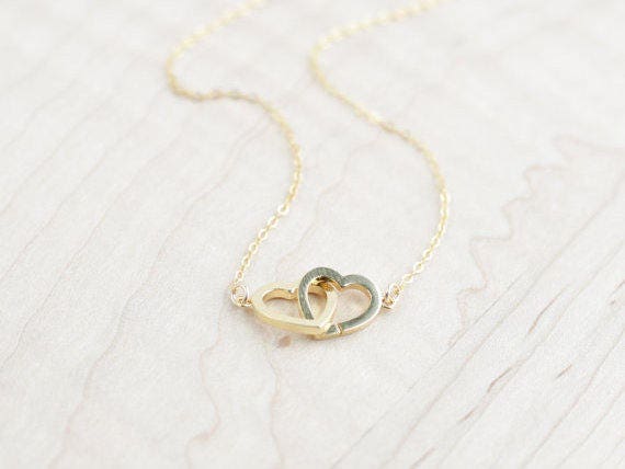 Interlocking Hearts Necklace Gold Connected Hearts Necklace | Etsy