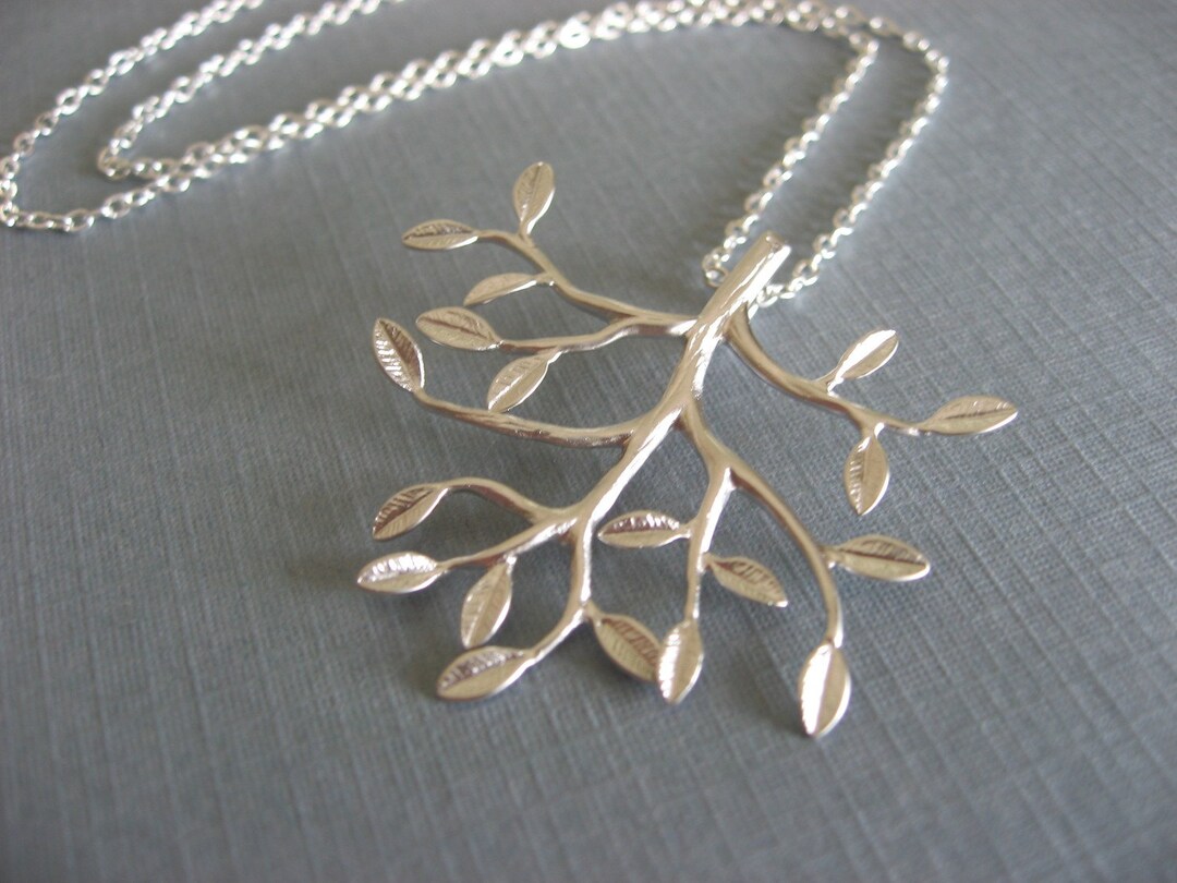 Tree Pendant, Silver Tree Necklace, Leafy Branch Necklace in Silver - Etsy