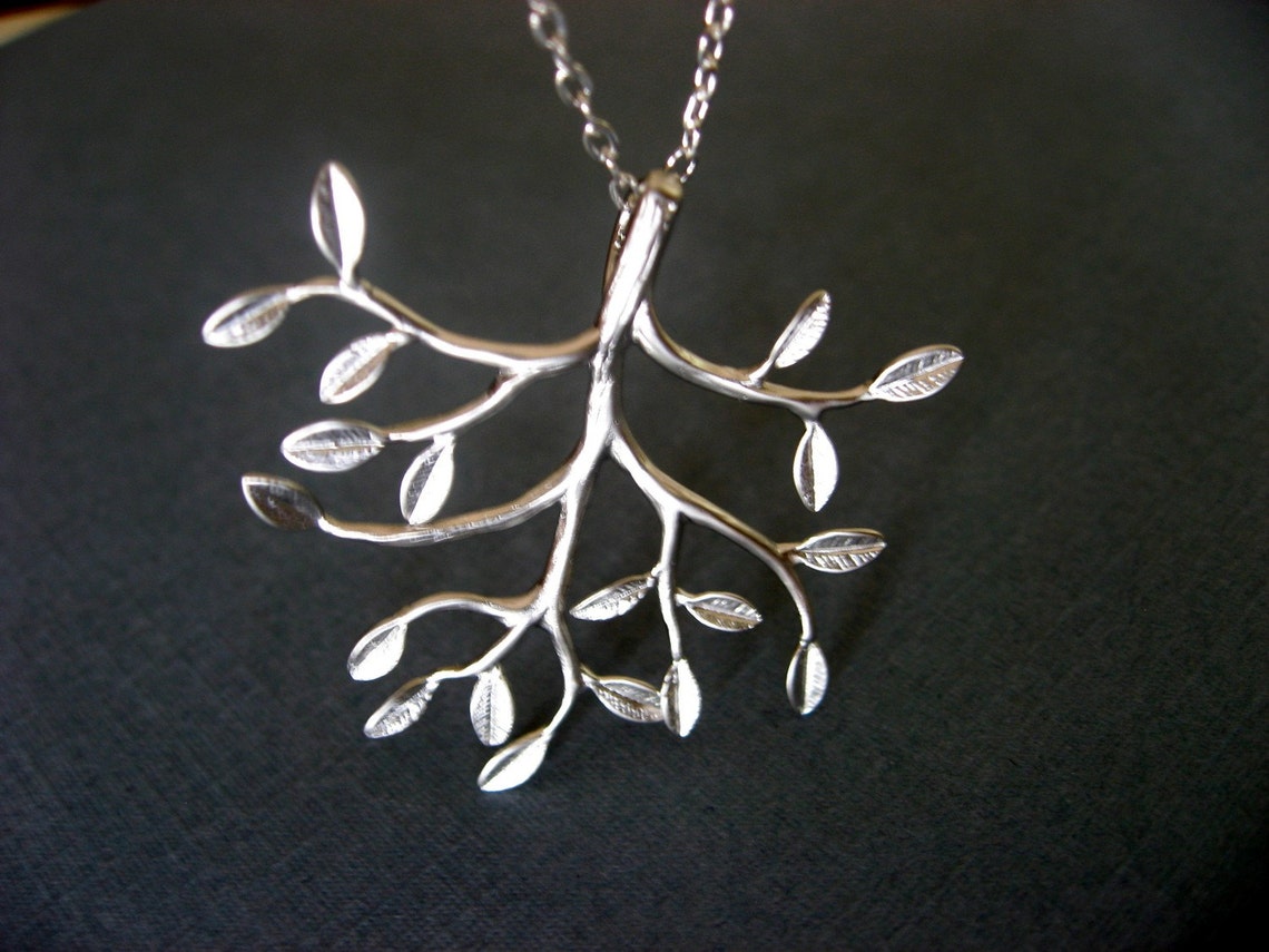 Tree Pendant Silver Tree Necklace Leafy Branch Necklace in - Etsy