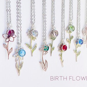 Gold Birth Flower Necklace With Birthstone, Birth Month Jewelry for Mom ...