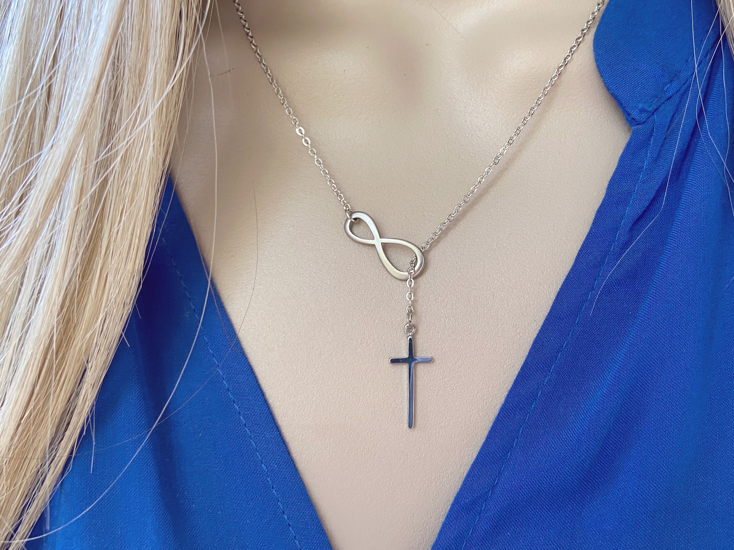Gold Infinity and Cross Lariat Necklace Infinity Necklace - Etsy