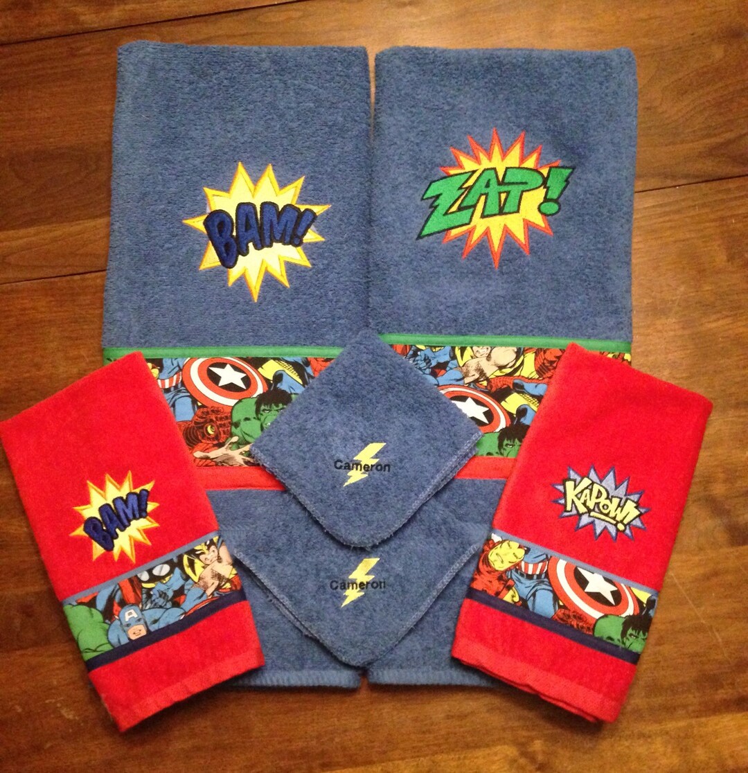 6 Piece Super Hero Comic Bath Towel Set - Etsy