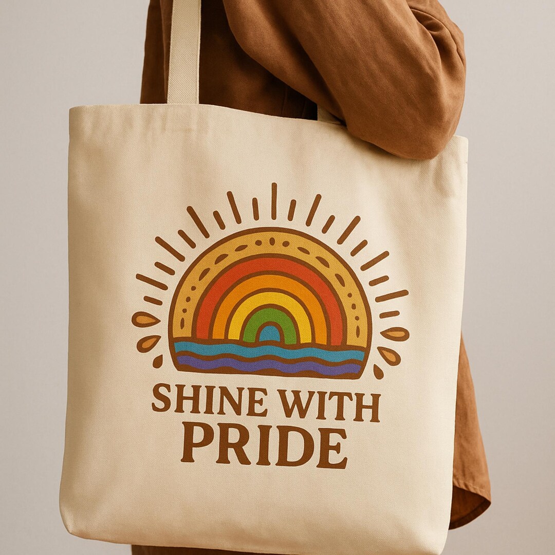 Shine With Pride Tote Bag ,LGBTQ Canvas Bag With Rainbow Sun,boho Gay ...