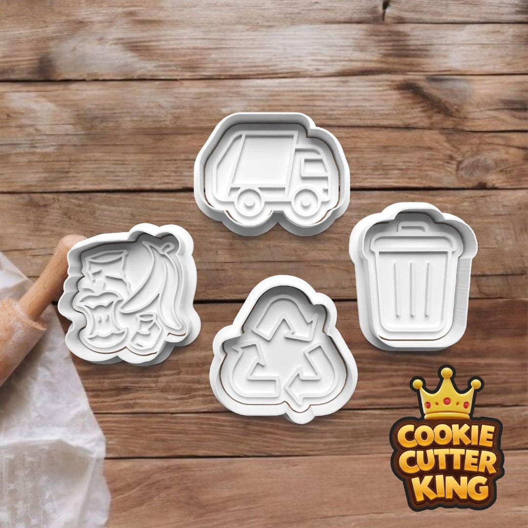 Recycling Theme Cookie Cutter Set With Embosser Stamp Garbage - Trash ...