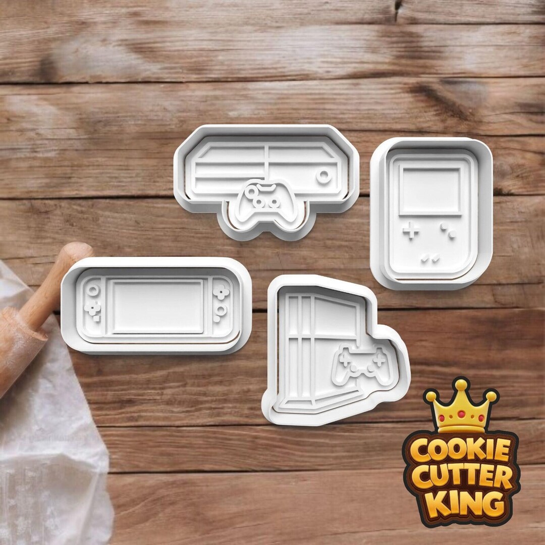 Gaming Cookie Cutter Set With Embosser Stamps - Retro Console - Game ...