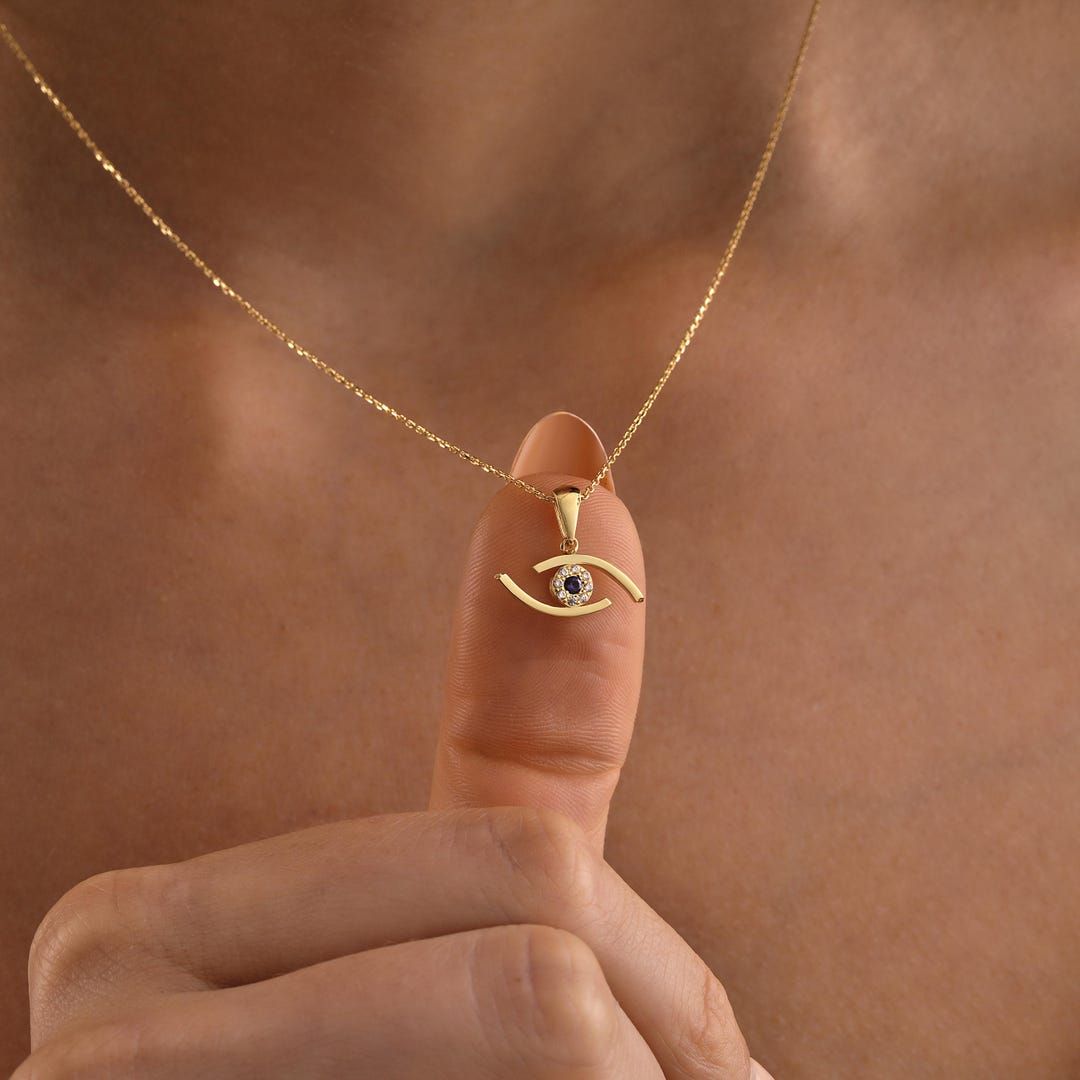 14K Gold Eye Pendant – Minimalist Evil Eye Necklace – Protective Eye ...