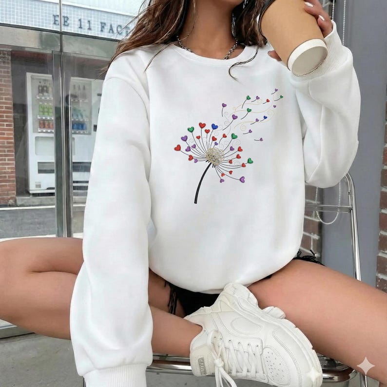 Heart Dandelion Embroidery Design, Love Flower With Flying Hearts ...