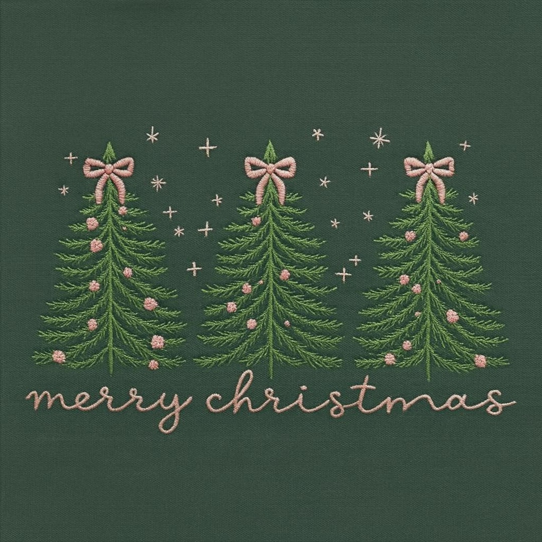 Merry Christmas Tree Embroidery Design, Three Christmas Trees Machine ...