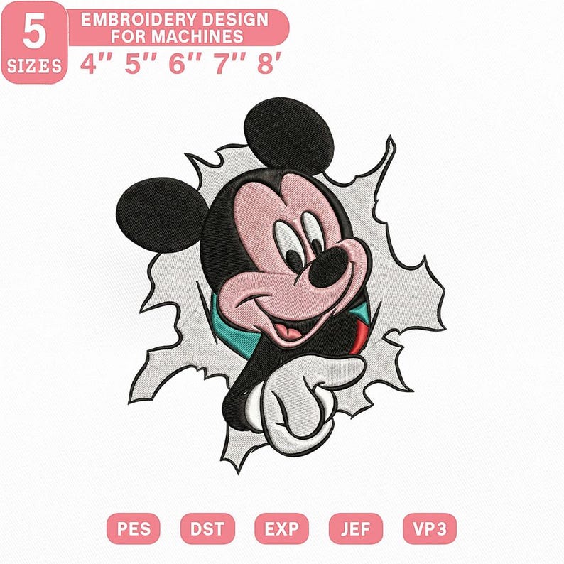 Mickey Mouse Rip Embroidery Design, Disney Mickey Tear Fabric ...
