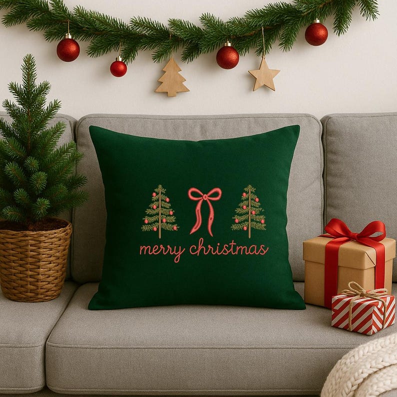 Merry Christmas Embroidery Design, Christmas Tree Bow Embroidery File ...